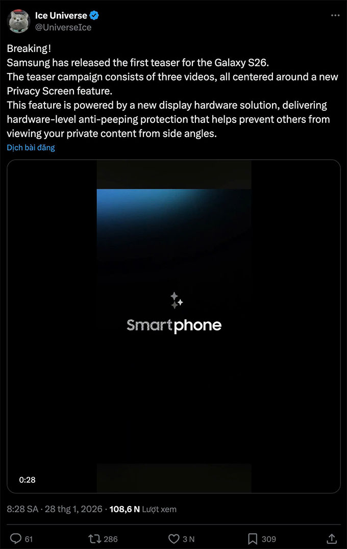 Galaxy S26 Ultra lộ diện tính năng màn hình bảo mật đột phá (Security ...